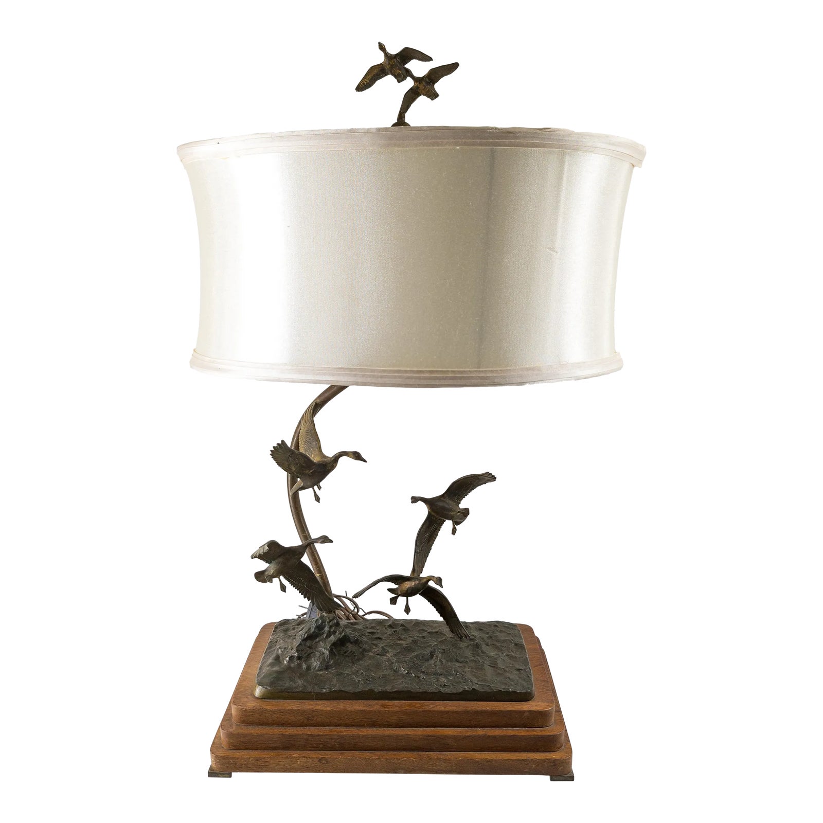 Mid-Century Rustic Farmhouse Bronze Table Lamp of Geese in Flight by ...