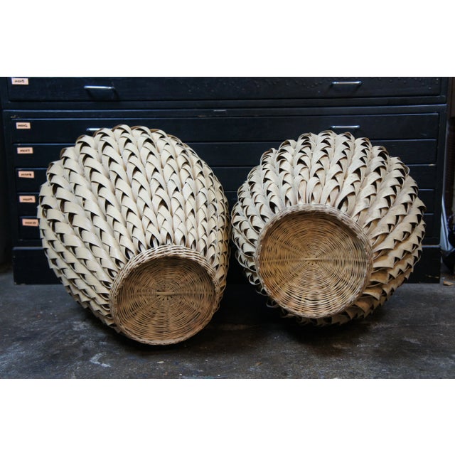 Set of 2 Large Vintage Boho Woven Palm Wicker Rattan Basket Urns Floor ...