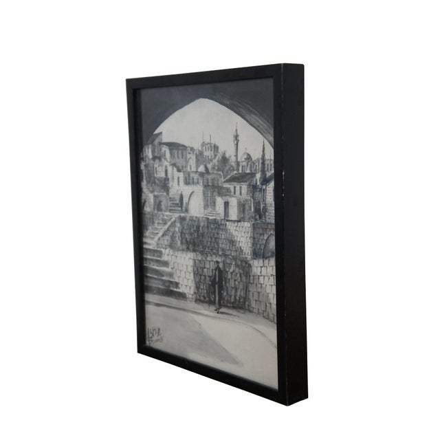 1966 Simon Rosen Israeli Judaica Jerusalem Cityscape Watercolor ...