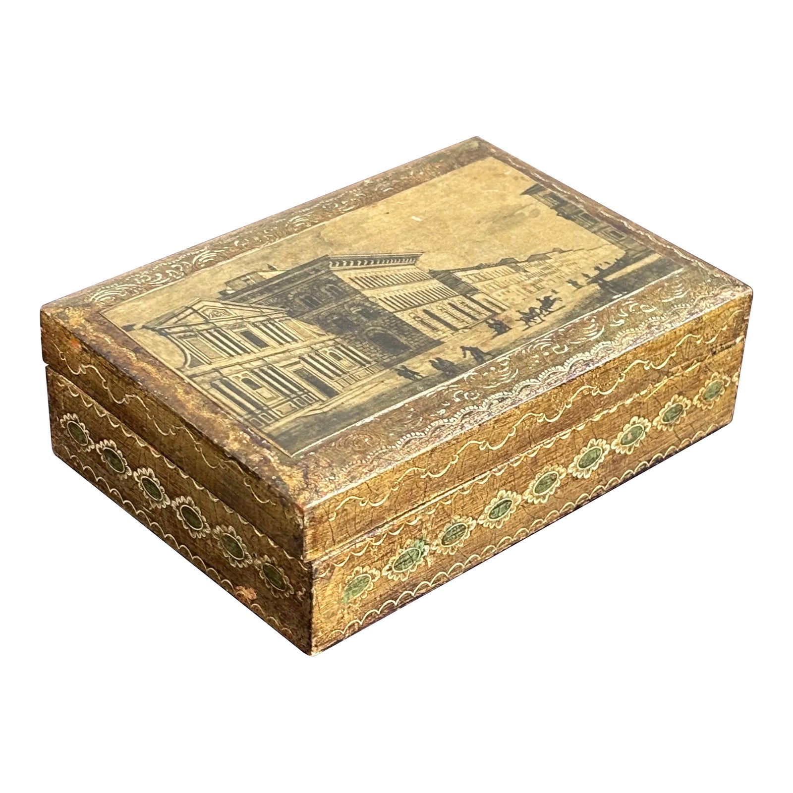 Mid-Century Florentine Streetscape Giltwood Box | Chairish
