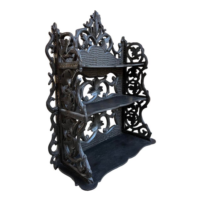 Antique European Black Forest Carved Wall Shelf Plate Display Rack ...