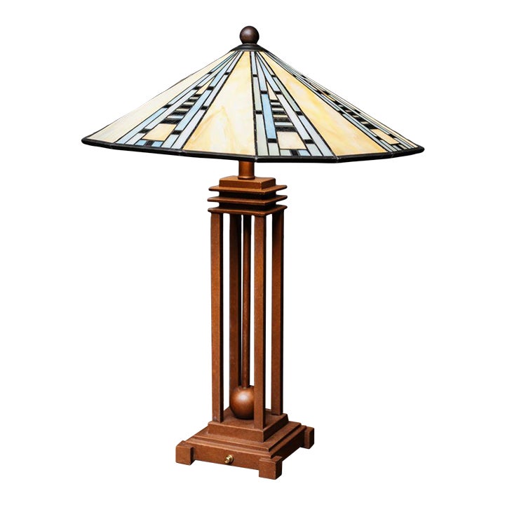 Arts & Crafts Style Slag Glass Table Lamp | Chairish