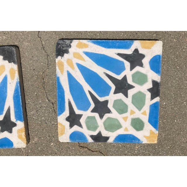 Moroccan Reclaimed Encaustic Cement Tile With Moorish Fez Design | Chairish