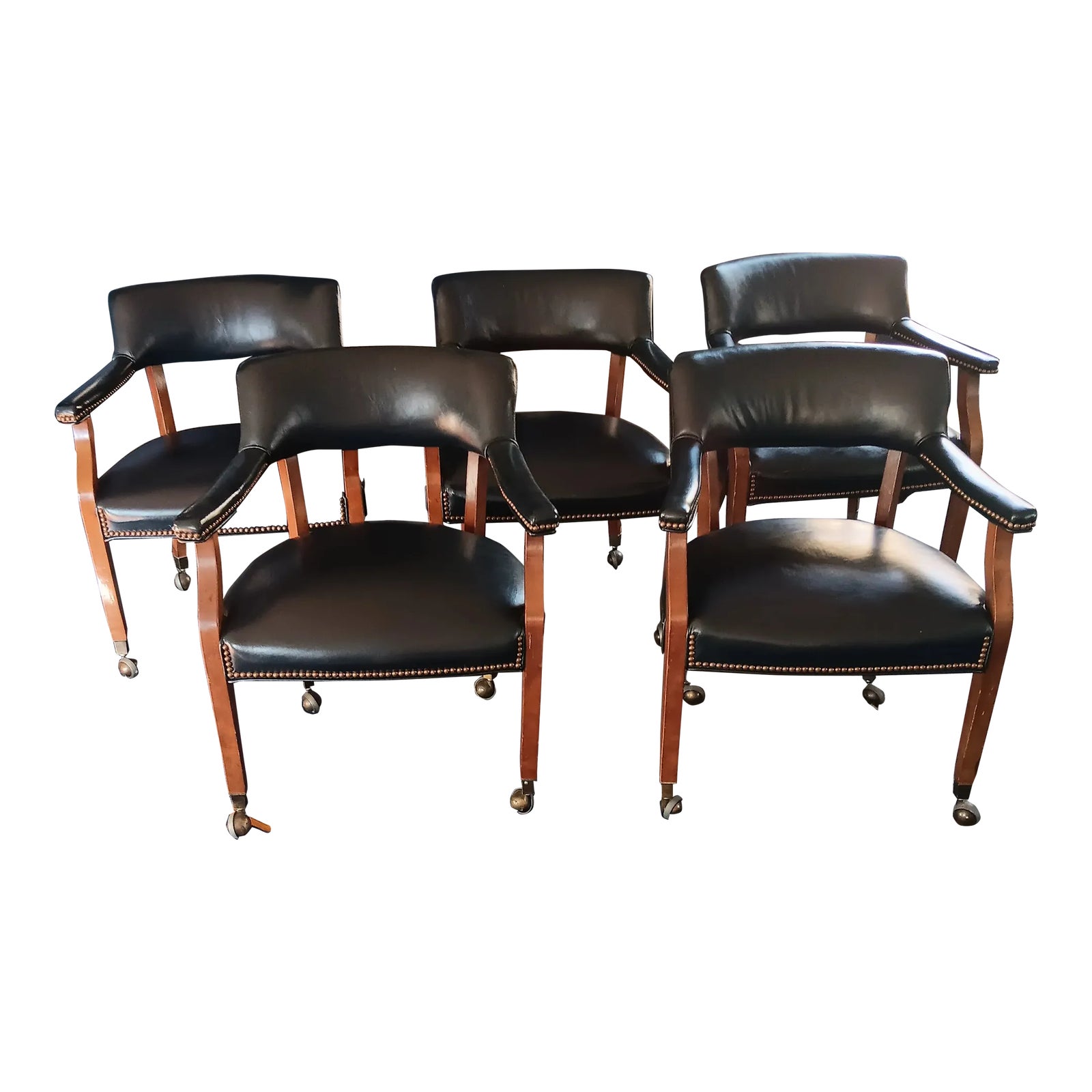 Mid 20th Century Captain Chairs on Casters- Set of 5 | Chairish