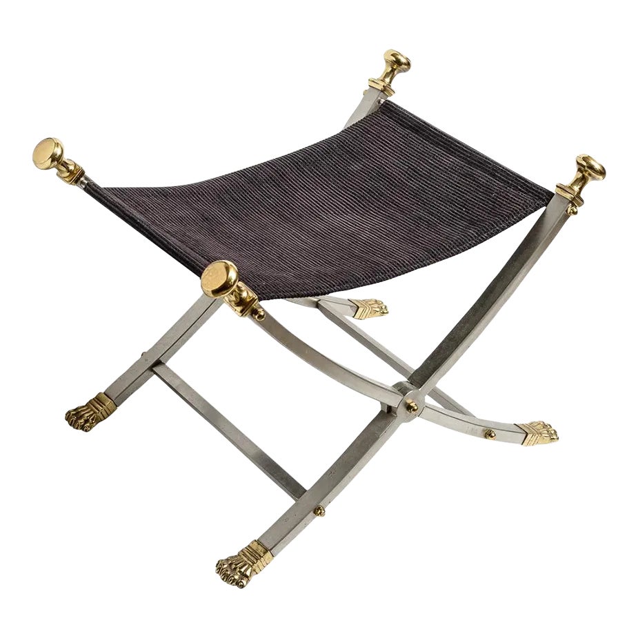 Maison Jansen X-Form Folding Campaign Style Stool | Chairish