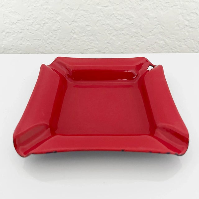 Vintage Red Enamel Ashtray, Mid-20th Century | Chairish