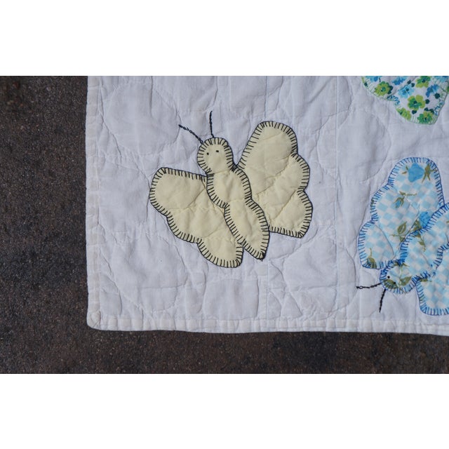 Vintage Folk Art Hand Stitched Appliqué Twin Size Cotton Butterfly ...