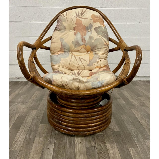 Vintage Paul Frankl Style Boho Rattan Egg Clam Swivel Chair by Fort ...