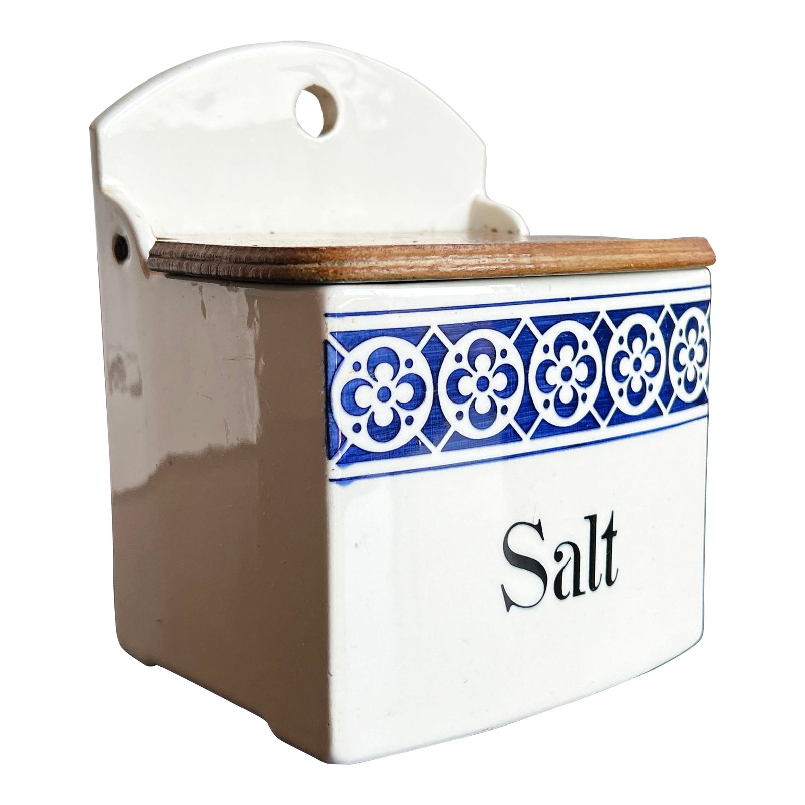 Vintage German European Rustic Blue & White Ceramic Wall Salt Cellar ...