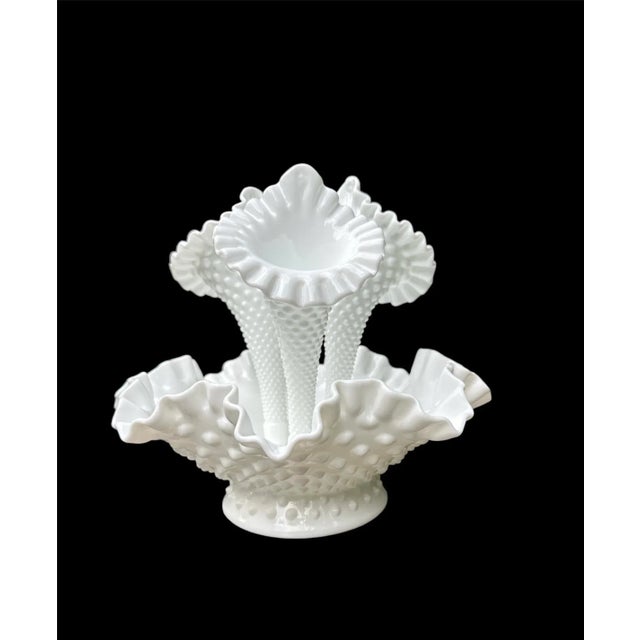 Mid 20th Century Vintage Fenton Milk Glass Hobnail Epergne | Chairish