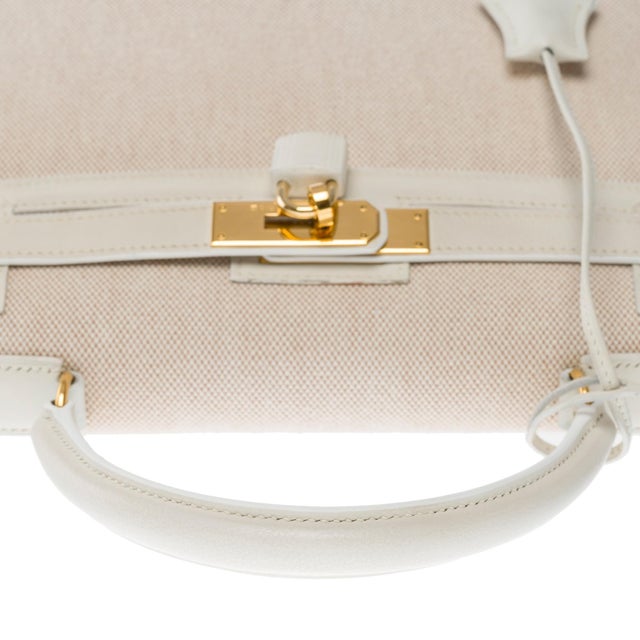 Hermes Kelly 28 Sellier Handbag Strap In White Canvas And Beige Leather ...