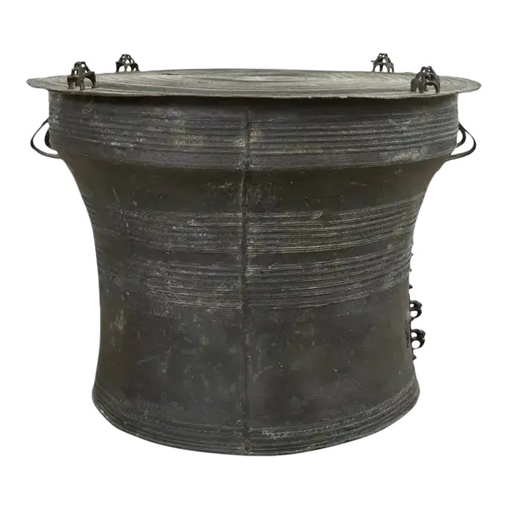 Southeast Asian Bronze Rain Drum Side Table | Chairish