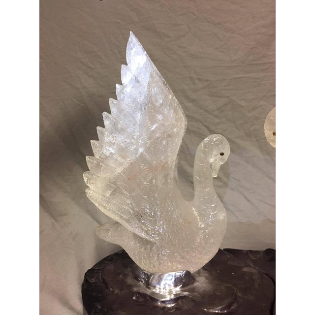 Rock Crystal Swan Group in Pond Centerpiece, Modern Style | Chairish
