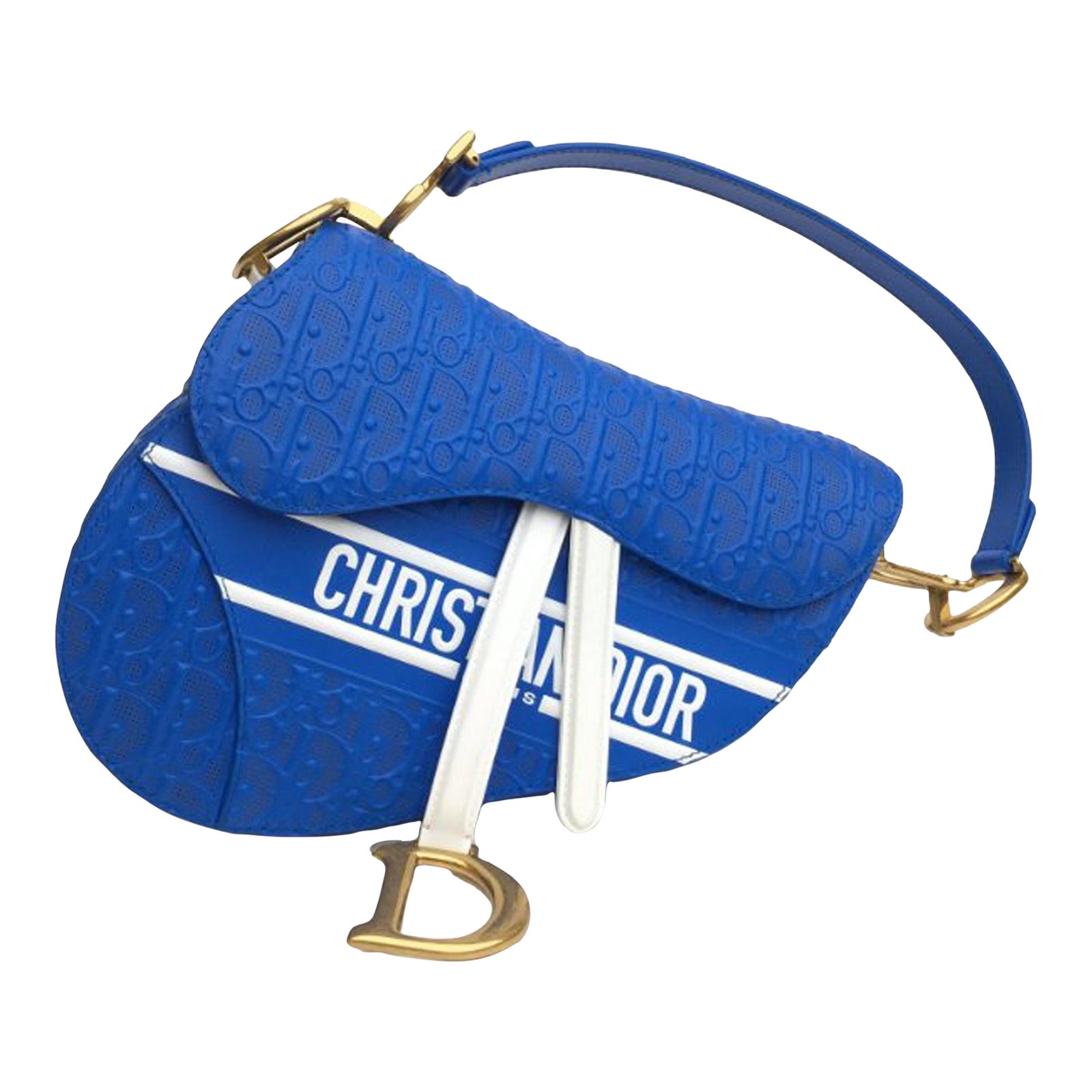 Dior Embossed Leather Oblique Saddle Bag | Chairish