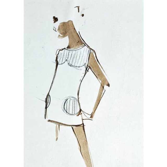 1961 Mid-Century Original Couture French Fashion Drawing by Pierre ...