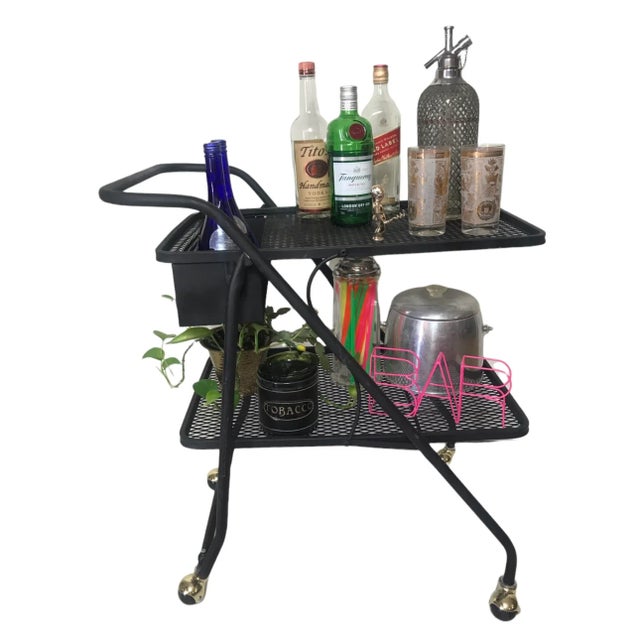 Mid-Century Metal Mesh Bar Cart | Chairish