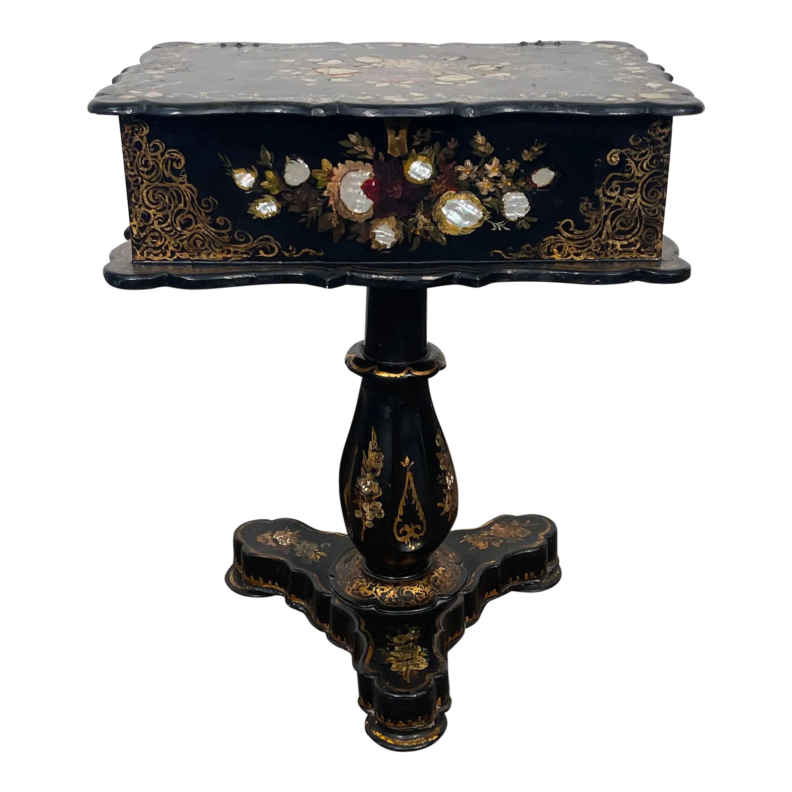 19th Century Mother of Pearl Sewing Box Stand | Chairish