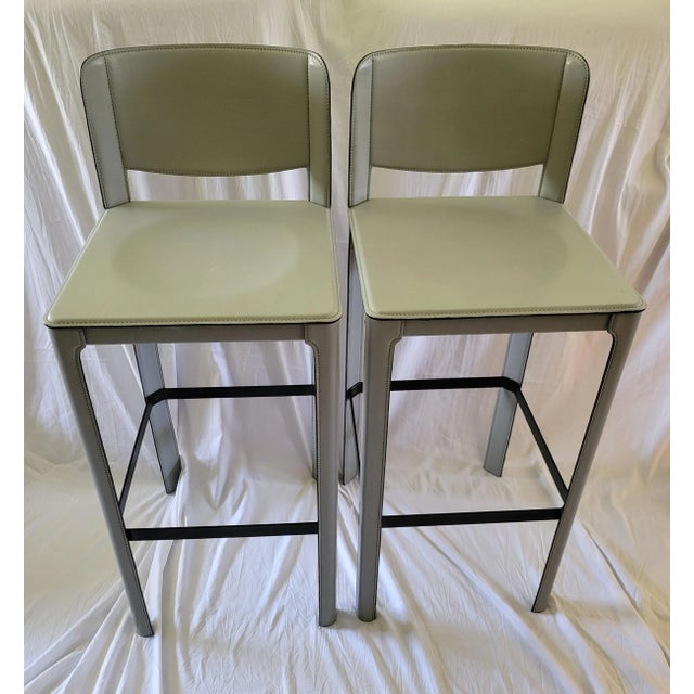 1980s Postmodern Matteo Grassi Grey Leather Bar Stools- a Pair | Chairish