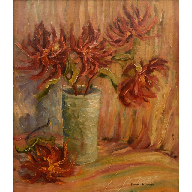 Mid Century Red Flowers Still-Life by Frank McConnell | Chairish