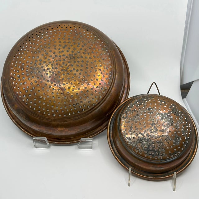 Two Early 20th Century Copper Colanders - Set of 2 | Chairish