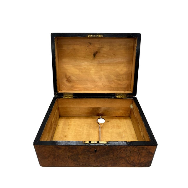 Burl Walnut Brass Flat Top Box | Chairish