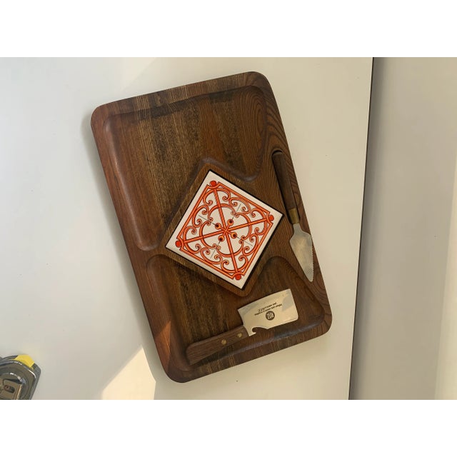 Vintage Wood & Ceramic Tile Cheese Board / Charcuterie Set | Chairish