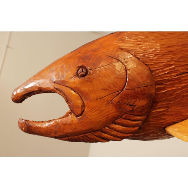 Vintage Rustic Wood Carved Salmon | Chairish