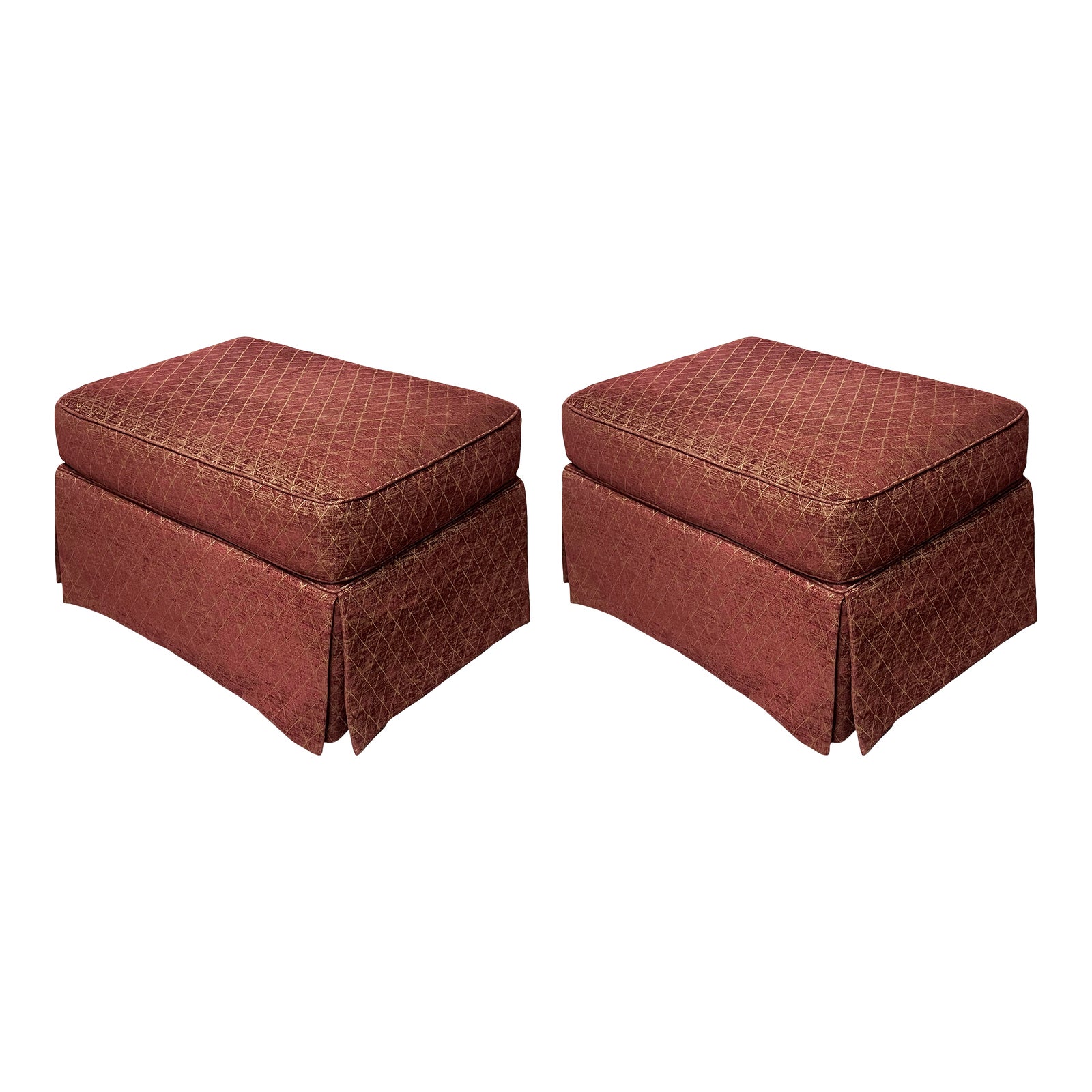 Vintage Skirted Ottomans or Footstools in Burgandy and Gold --A Pair ...