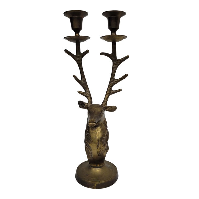 Vintage Brass Antler Deer Candle Holders | Chairish