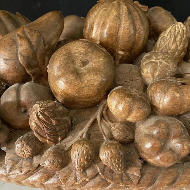 French Natural Carved Wood Centerpiece Fruit Cornucopia | Chairish