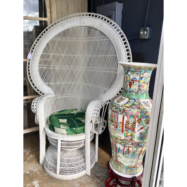 Vintage Large White Wicker Peacock Chair Chairish