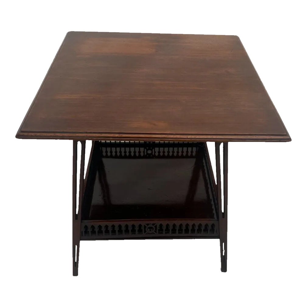 Antique Victorian Square Table Bottom Shelf Two Tier Solid Mahogany ...