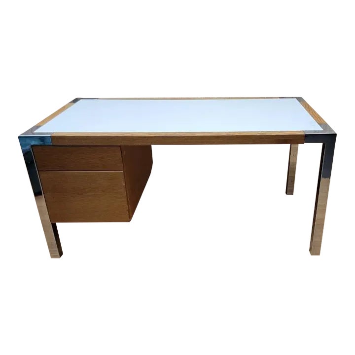 Mid Century Modern Oak With Chrome Executive Desk by Thonet | Chairish