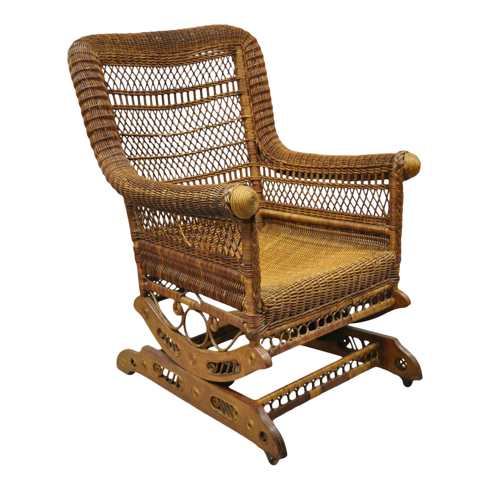 Antique Heywood Wakefield Woven Wicker Victorian Platform Rocker ...