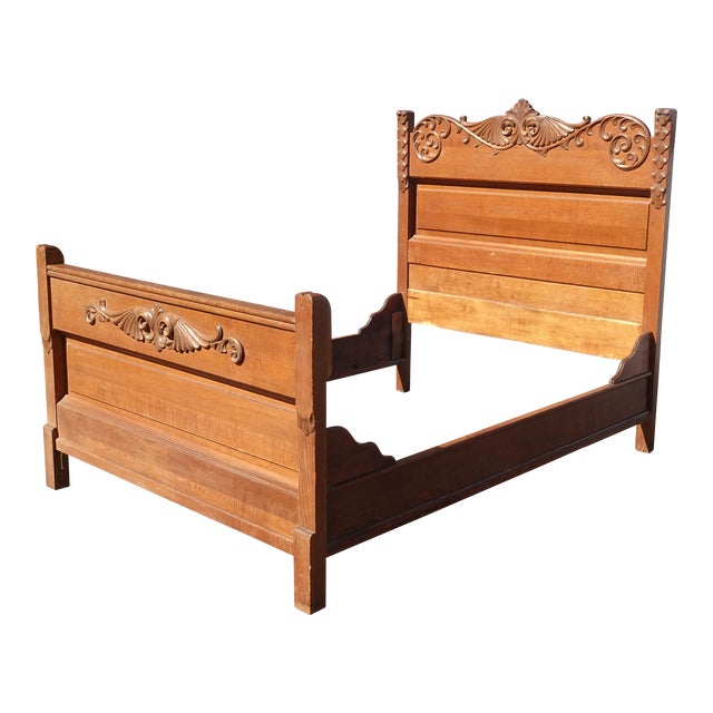 1930 s Vintage French Country Oak Wood Full Bed Frame Chairish