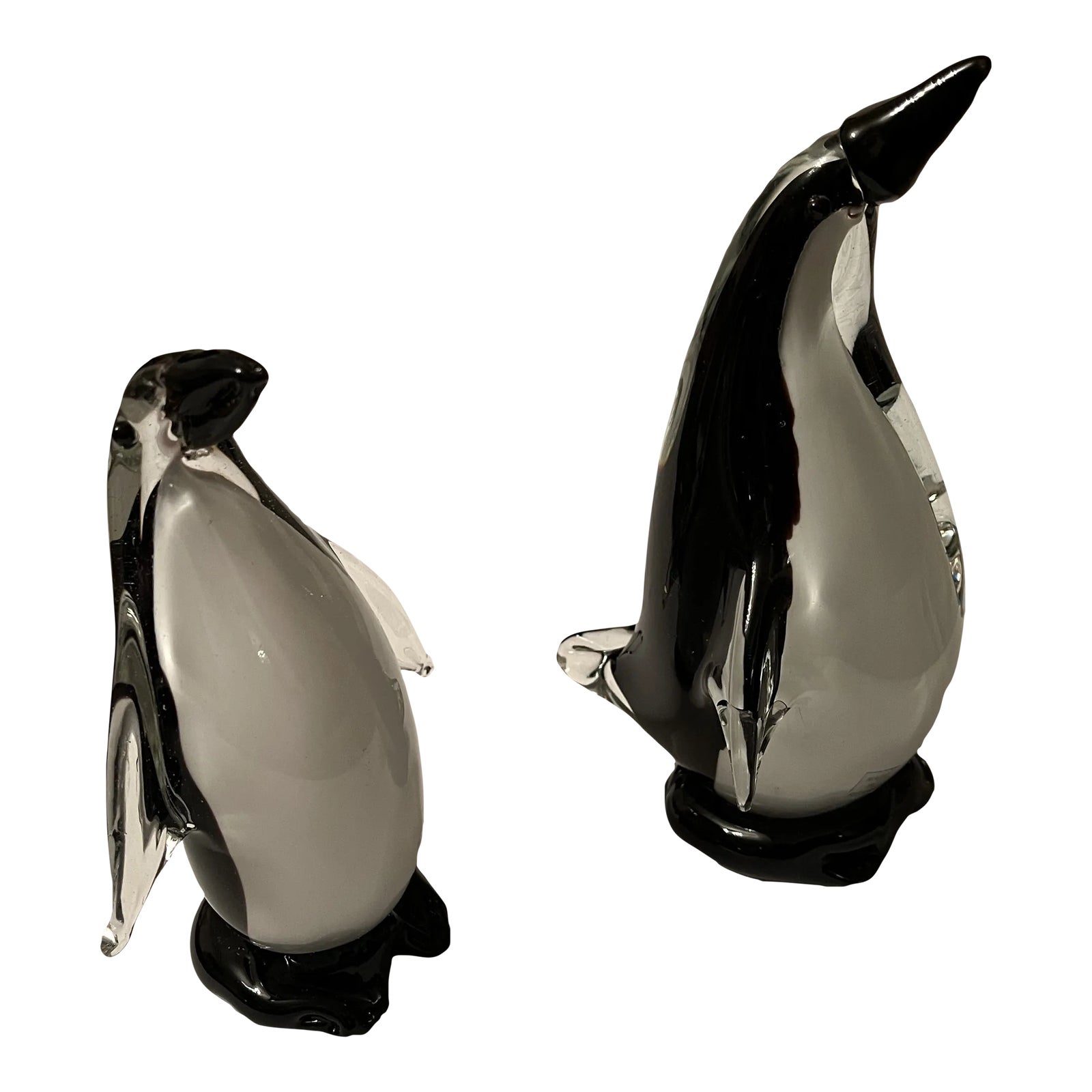 2000s, Set of Two Glass Penguin Figurines, Murano Glass Style | Chairish