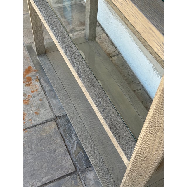 Restoration Hardware Washed Wood + Glass Open Shelving | Chairish