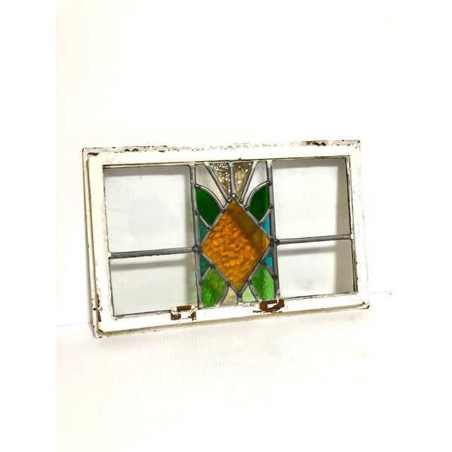 Vintage Leaded Stained Glass Window in Metal Frame | Chairish