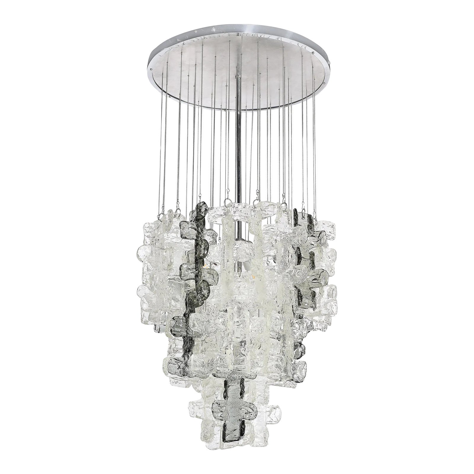 Mid-Century Modernist Textural Clear & Smoked Glass Chandelier by ...