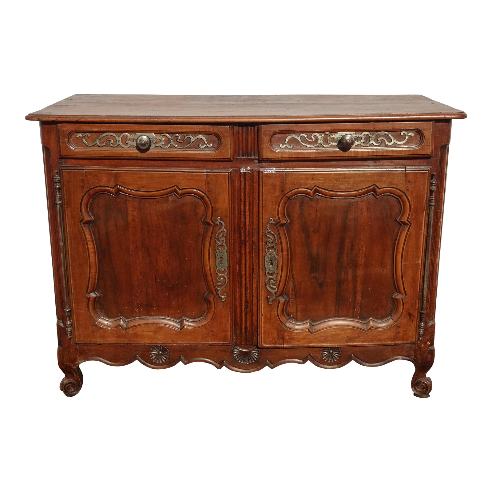 Antique French Country Rustic Solid Wood Sideboard Buffet W Metal ...