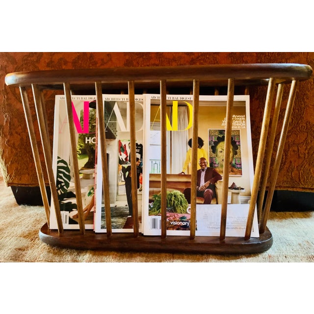 Mid Century Modern Vintage Walnut Wooden Spindle Magazine Rack ...