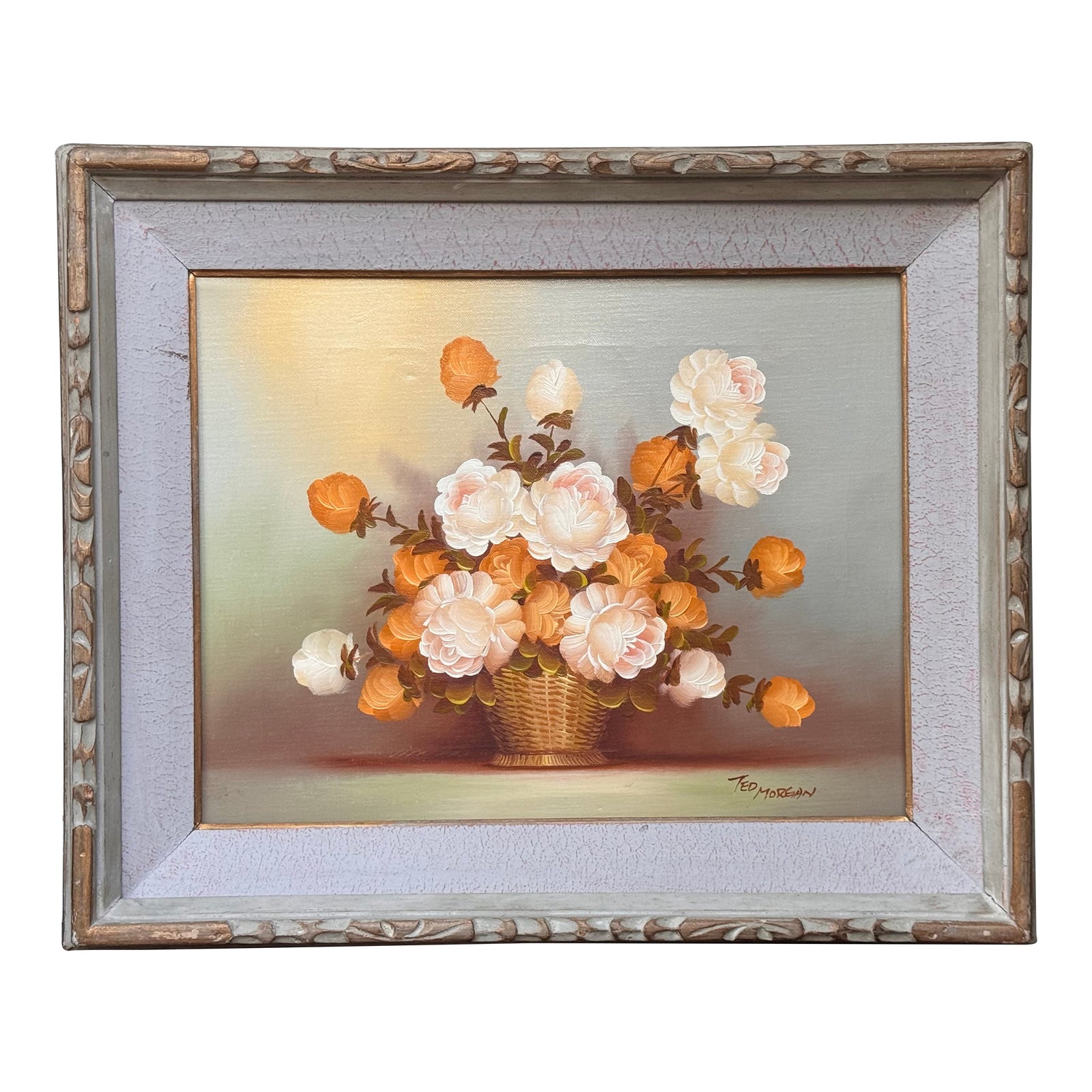 Mid-Century Floral Studio Art Oil on Canvas by Ted Morgan -Framed ...