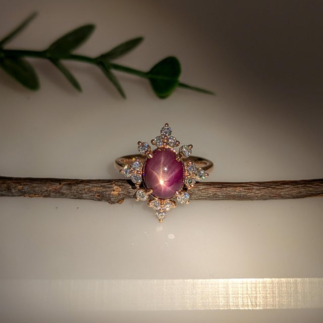 3.8ct Star Ruby Ring W Earth Mined Diamonds in Solid 14k Gold | Chairish