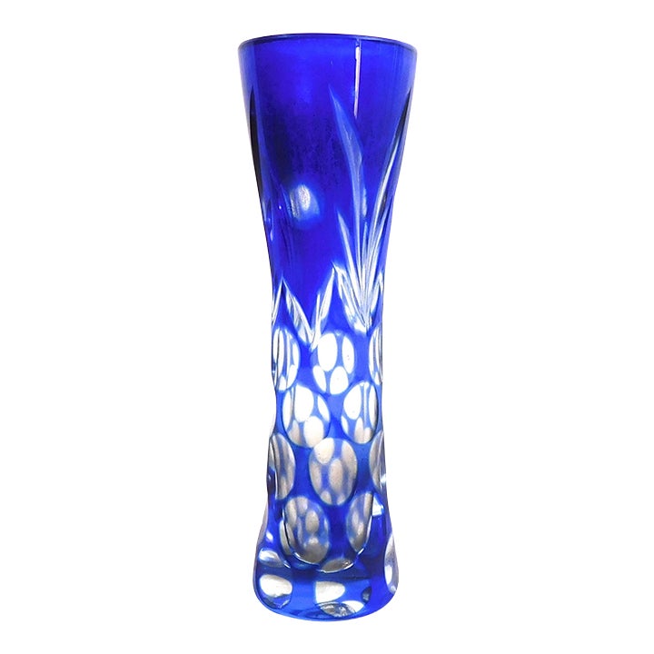 1970s Slender Blue Cut to Clear Vase | Chairish