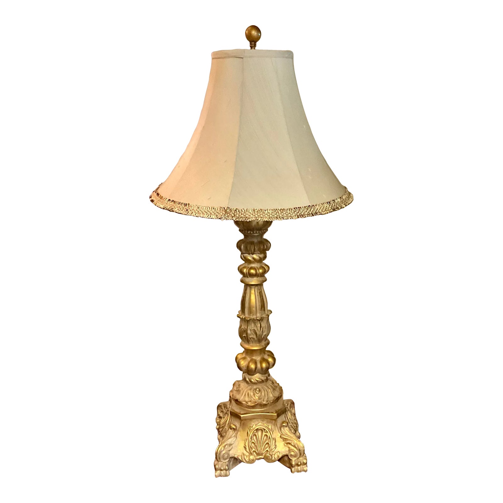 1970s Rococo Gold Large Table Lamp With Custom Silk Shade | Chairish
