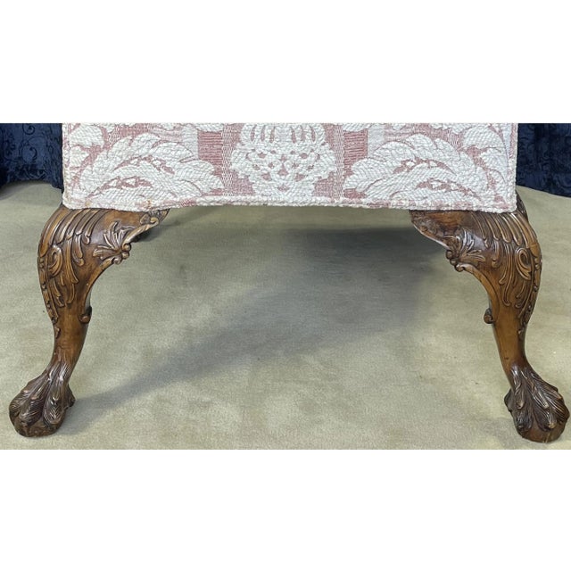 1990s Highly Carved English Style Open Armchair With Mauve and White ...