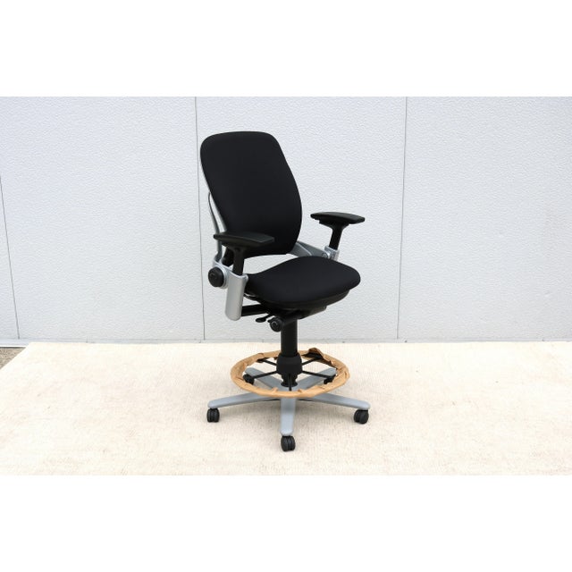 Steelcase Leap Ergonomic Stool Chair in Black Fabric Fully Adjustable ...