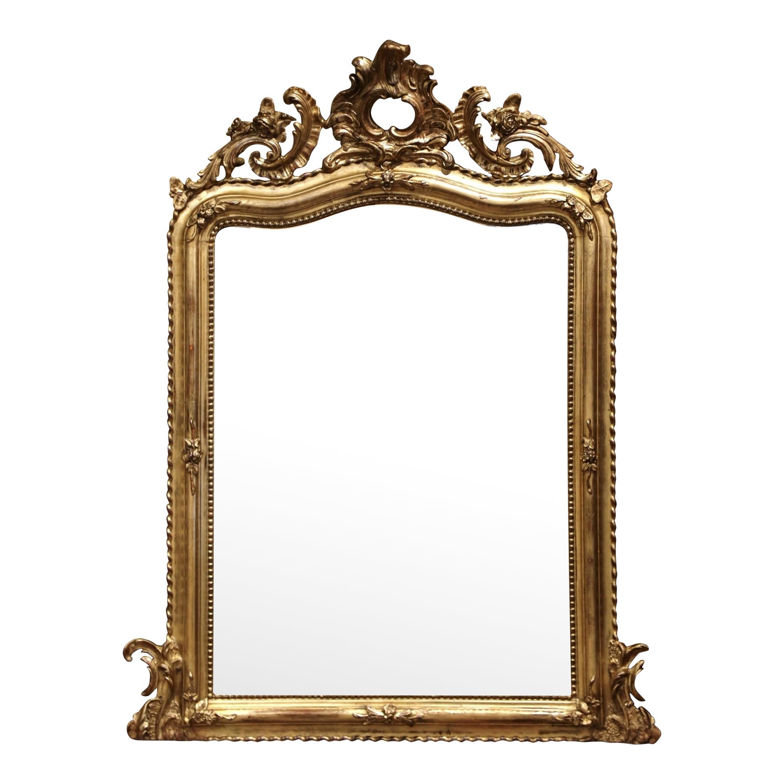 19th Century French Louis XV Carved and Arched Giltwood Rocaille Mirror ...