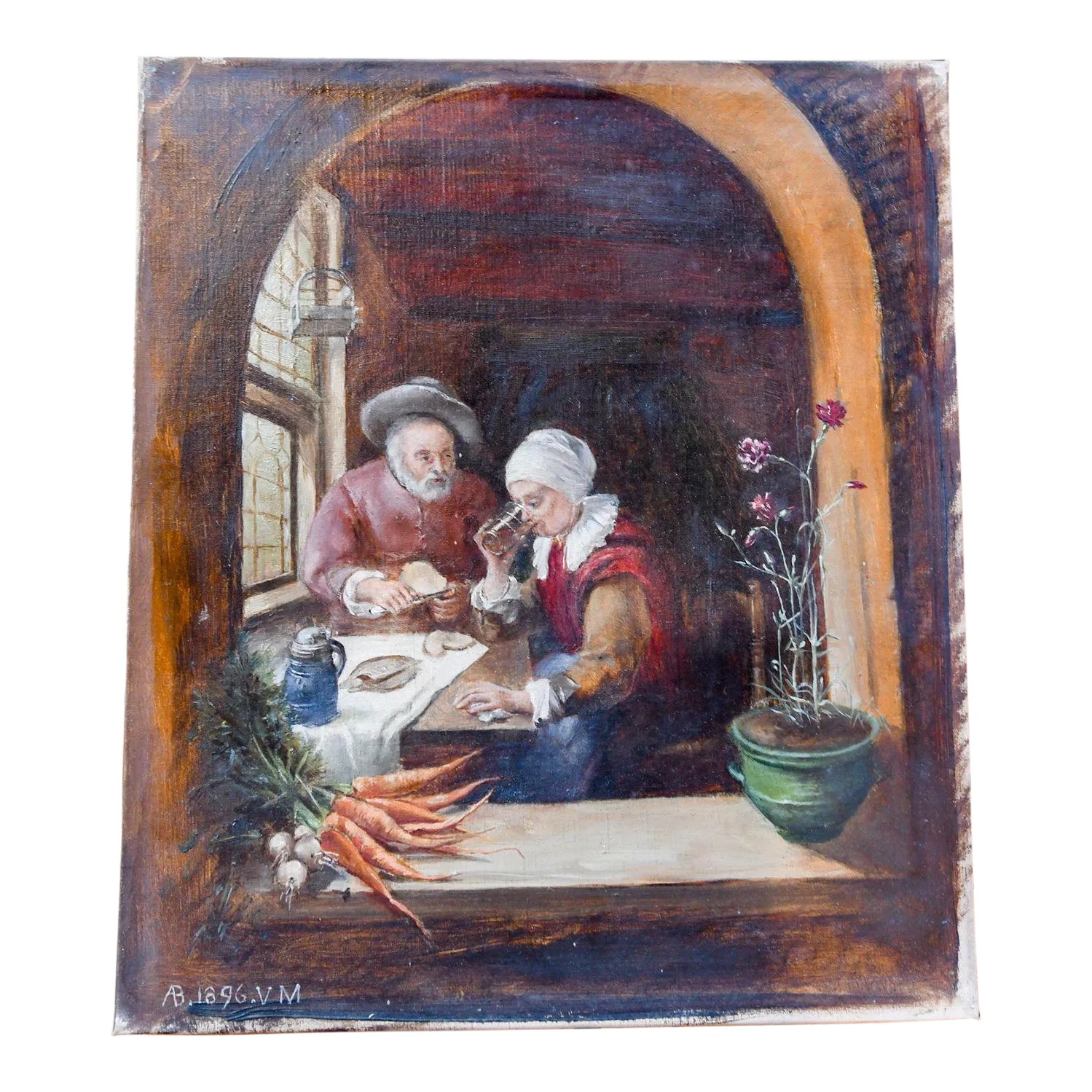 Late 19th Century "Peasants at the Table" French School Figurative Oil ...