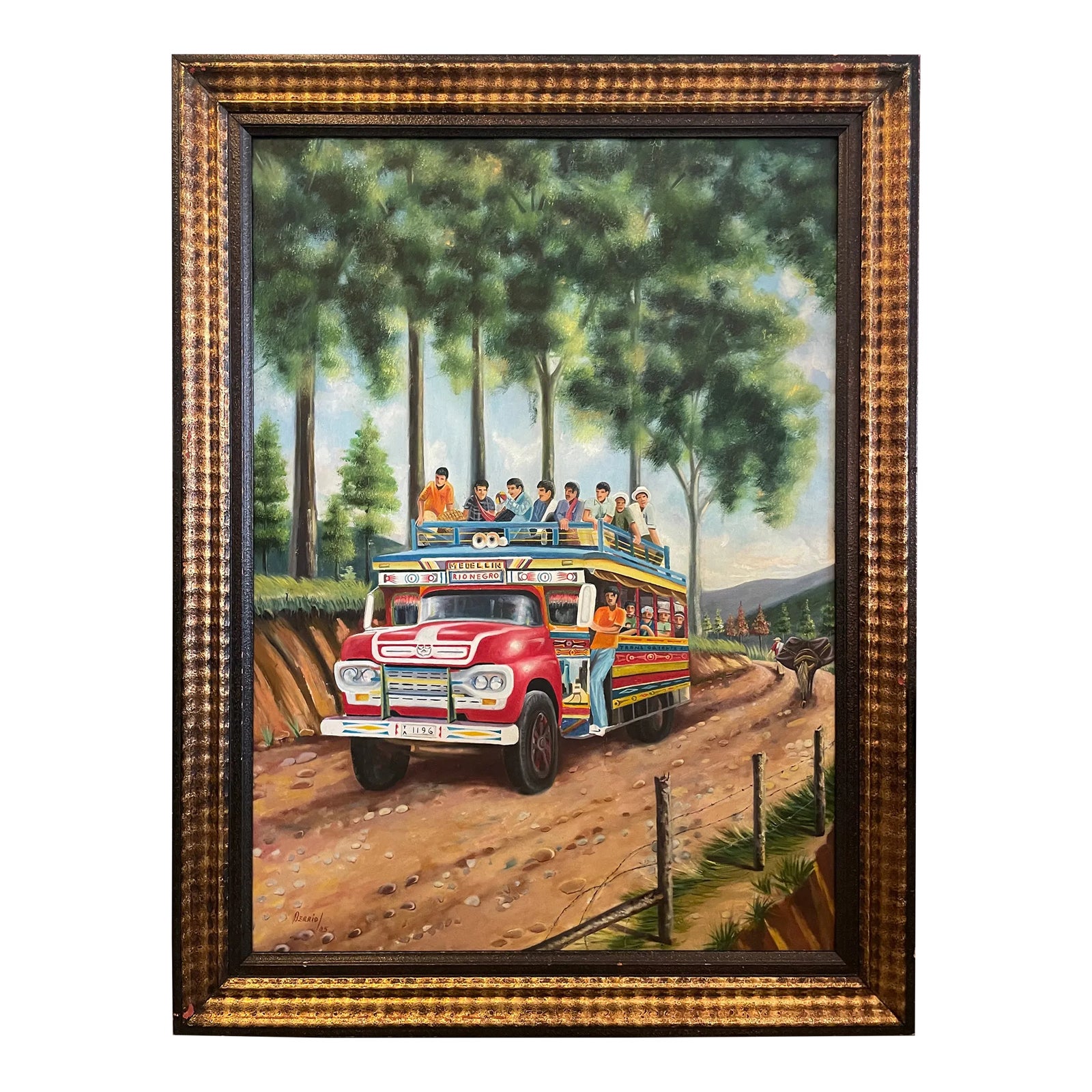 "Bus Ride" Colombian Folk Art Signed Berrio | Chairish